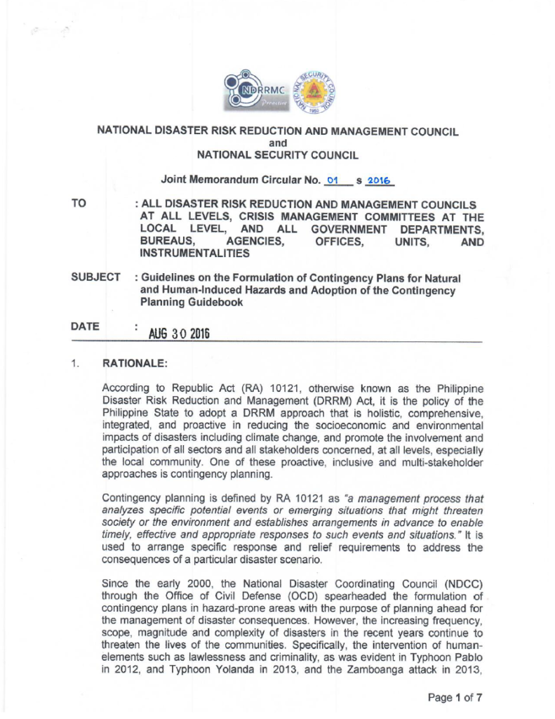 Joint Memorandum Circular (JMC) No. 001 series of 2016 – Guidelines on ...